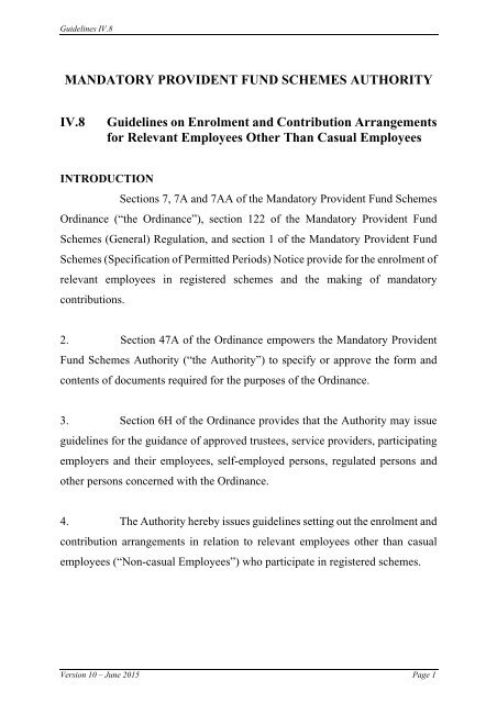 MANDATORY PROVIDENT FUND SCHEMES AUTHORITY IV.8 ...