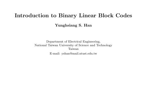 Introduction To Binary Linear Block Codes