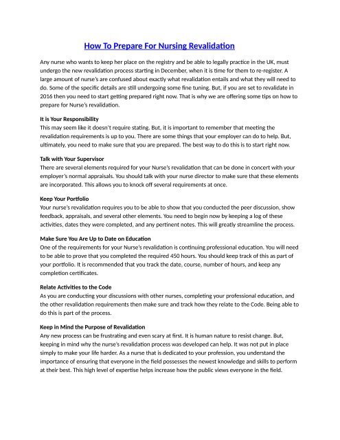 How To Prepare For Your Nursing Revalidation