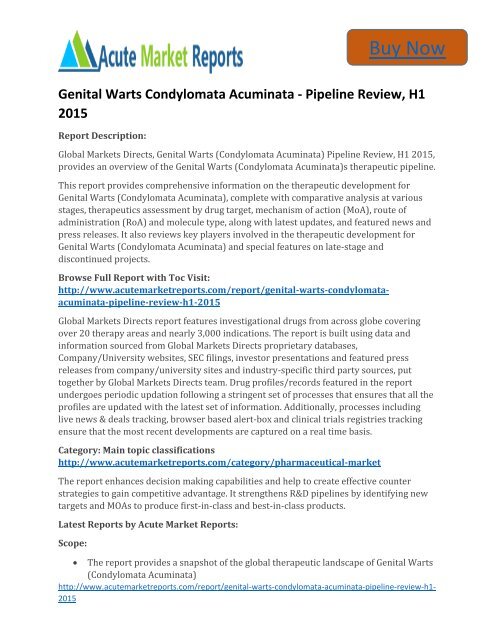 Genital Warts Condylomata Acuminata - Pipeline Review, H1 2015