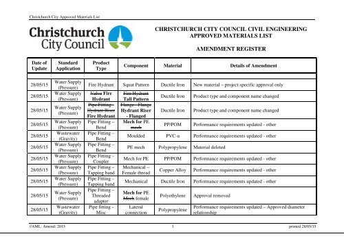 christchurch city council civil engineering approved materials list ...