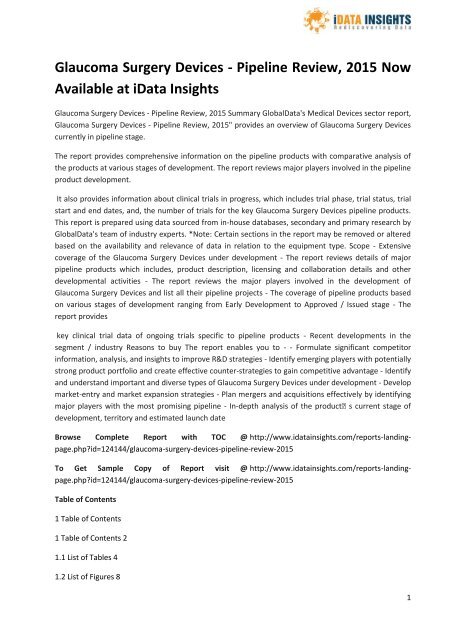 Glaucoma Surgery Devices - Pipeline Review