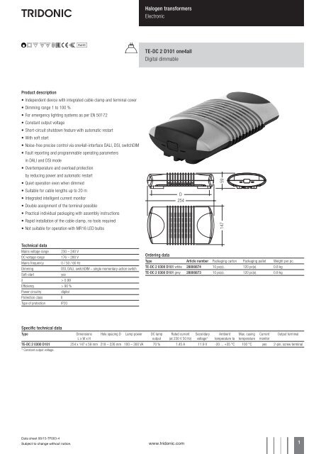 Halogen transformers Electronic TE-DC 2 D101 one4all ... - Tridonic