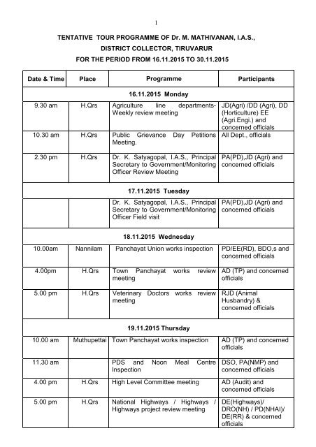 Collector's Tour Program - Tiruvarur District
