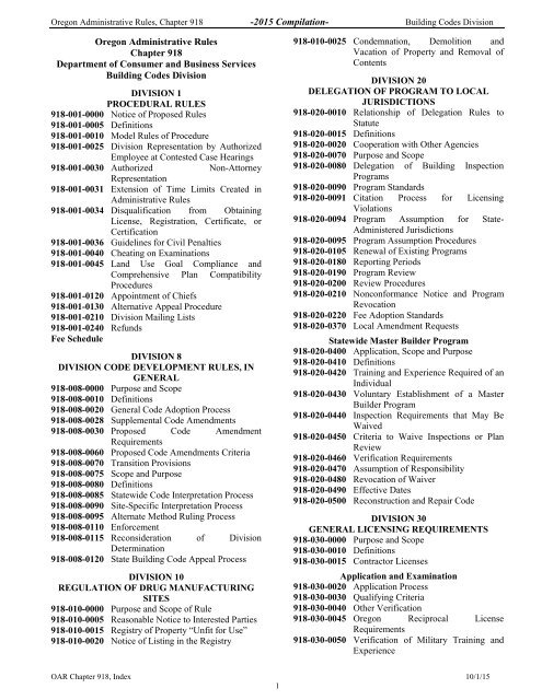Oregon Administrative Rules - Building Codes Division