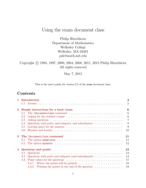 Using the exam document class