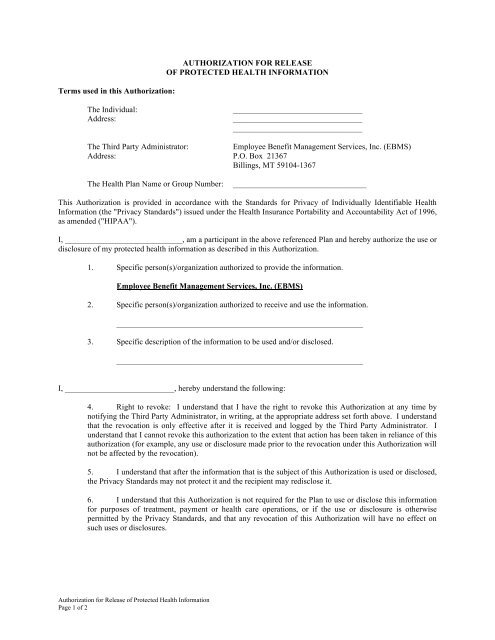 HIPAA Authorization Form - EBMS