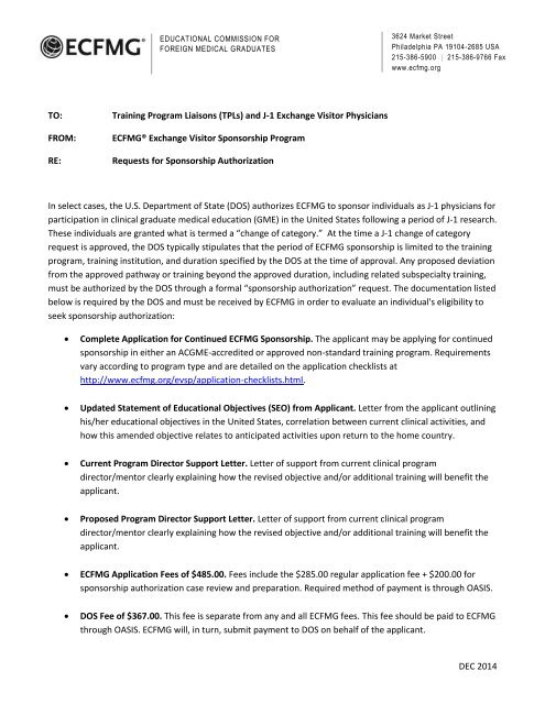 Requests for Sponsorship Authorization - ECFMG