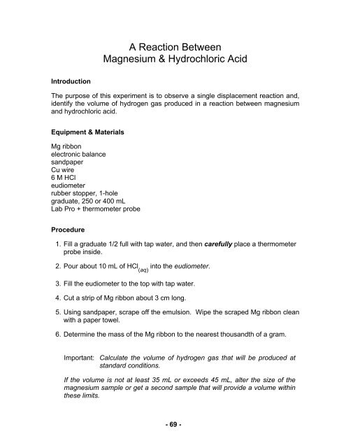 Magnesium Ribbon And Hydrochloric Acid