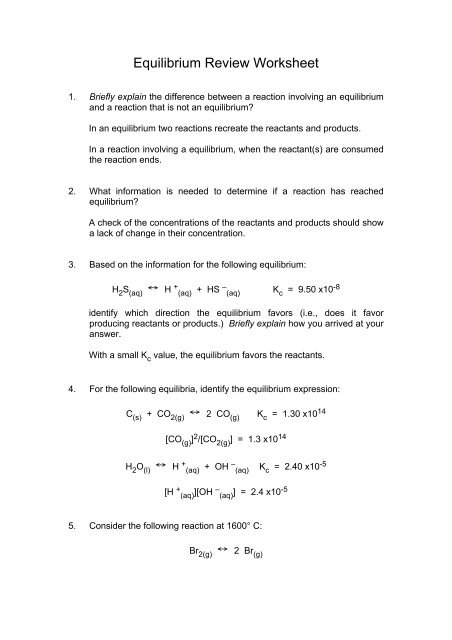 Equilibrium Review Worksheet