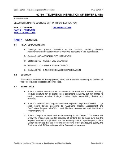 02760 - TELEVISION INSPECTION OF SEWER LINES