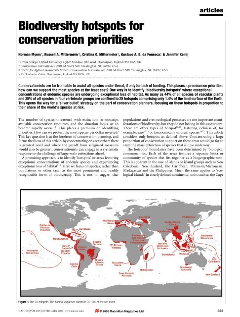 Biodiversity hotspots for conservation priorities
