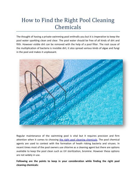 How to Find the Right Pool Cleaning Chemicals
