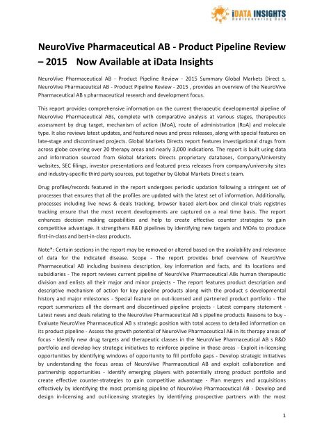 NeuroVive Pharmaceutical AB - Product