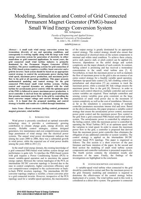 Modelling_Simulation and control of small wind energy system