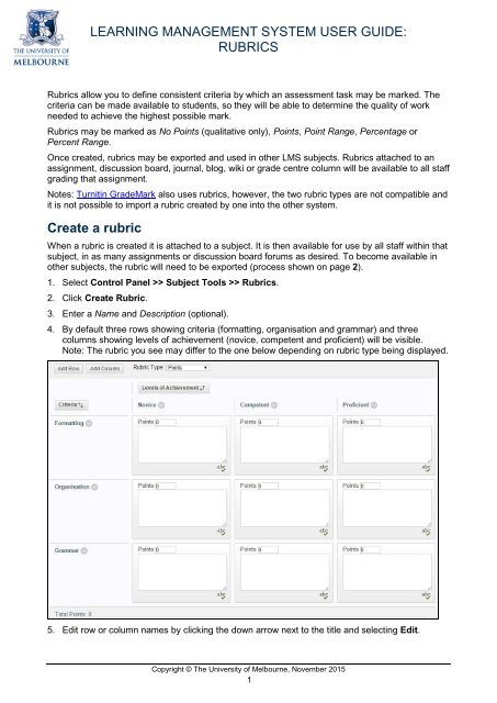 How To Create And Edit Rubrics On Quick Rubric Rubrics Editing