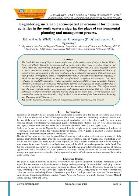 Engendering sustainable socio-spatial environment for tourism ...