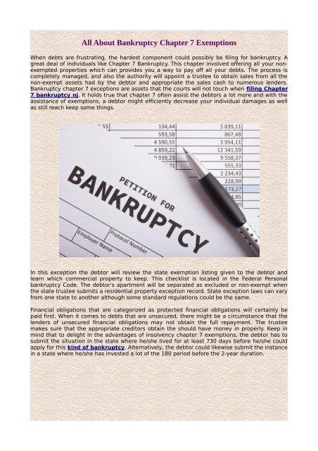 All About Bankruptcy Chapter 7 Exemptions