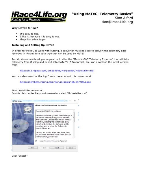 Using MoTec - Telemetry Basics DOWNLOAD NOTES PDF Using MoTec - Telemetry Basics DOWNLOAD NOTES PDF