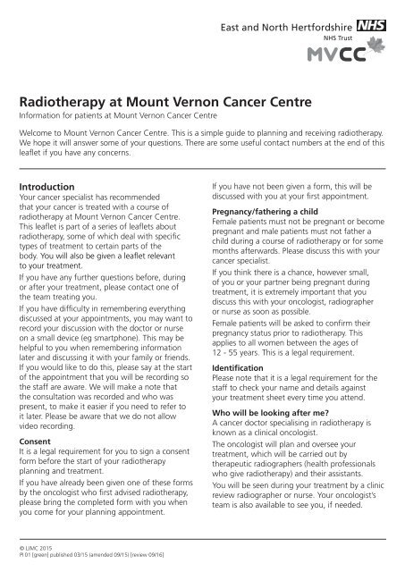 Radiotherapy at Mount Vernon Cancer Centre