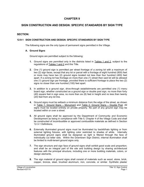 CHAPTER 9 SIGN CONSTRUCTION AND DESIGN SPECIFIC STANDARDS BY SIGN TYPE ...