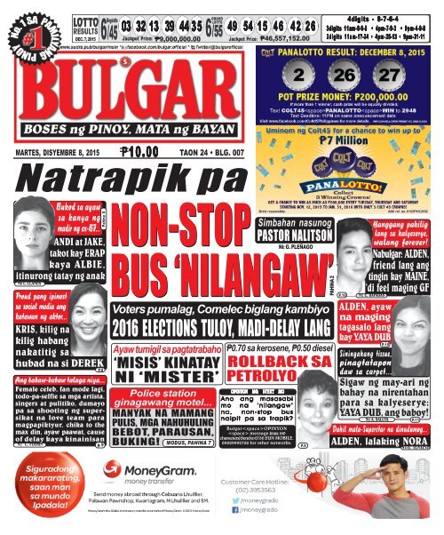 December 8, 2015 BULGAR: BOSES NG PINOY, MATA NG BAYAN
