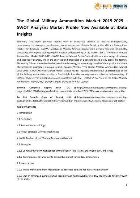 The Global Military Ammunition SWOT Analysis