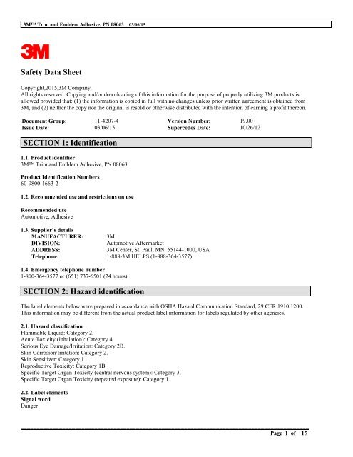 Safety Data Sheet SECTION 1 Identification SECTION 2 Hazard identification