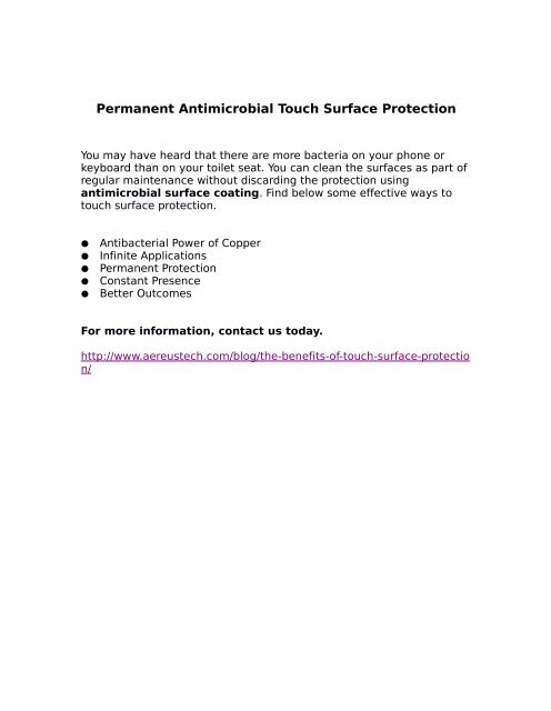 Permanent Antimicrobial Touch Surface Protection