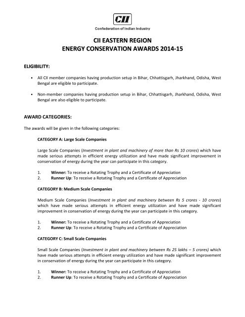 CII Energy Conservation Awards - Note