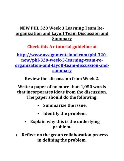 NEW PHL 320 Week 3 Learning Team Re