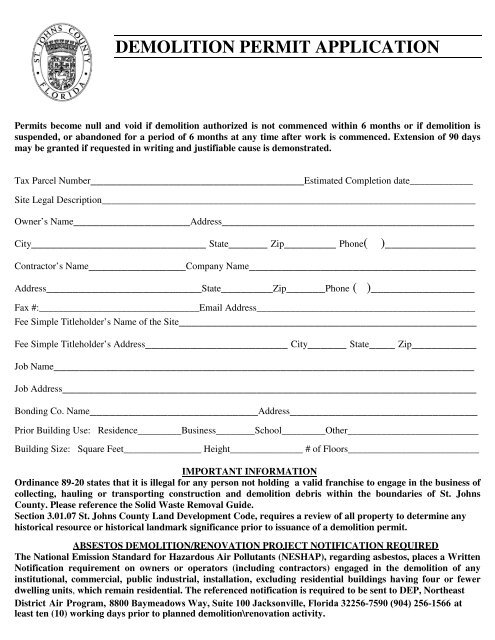 DEMOLITION PERMIT APPLICATION