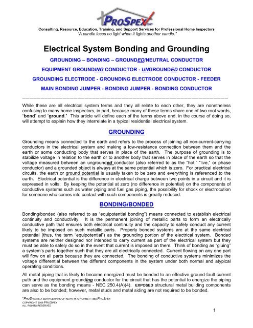 Electrical System Bonding and Grounding - Prospex.us