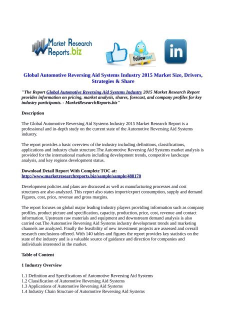 Global Automotive Reversing Aid Systems Industry