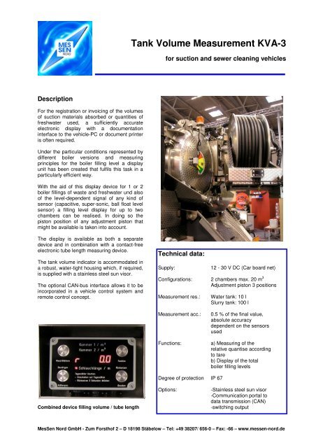 Tank volume measurement for sewer cleaning trucks and waste water ...