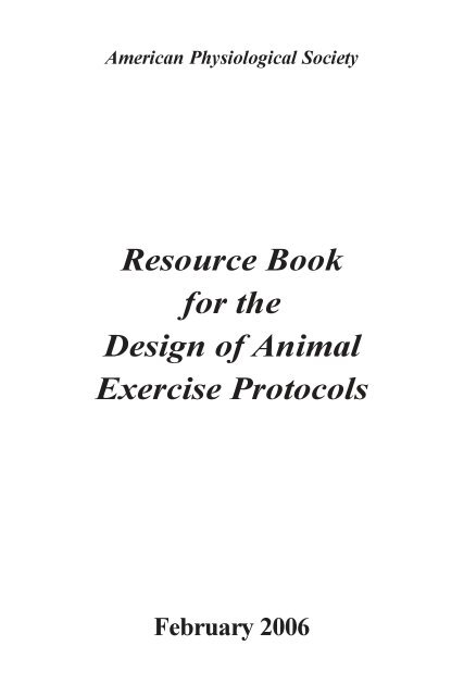 Resource Book for the Design of Animal Exercise Protocols