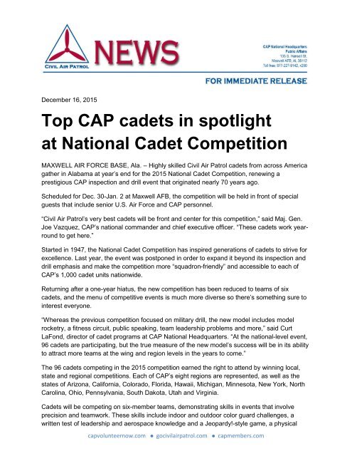 Top CAP cadets in spotlight at National Cadet Competition
