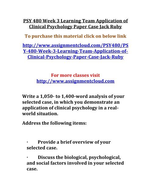 PSY 480 Week 3 Learning Team Application of Clinical Psychology Paper ...