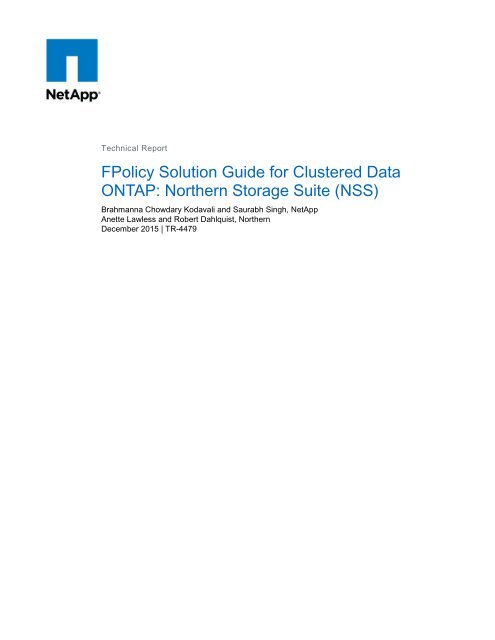 FPolicy Solution Guide for Clustered Data ONTAP Northern Storage Suite (NSS)