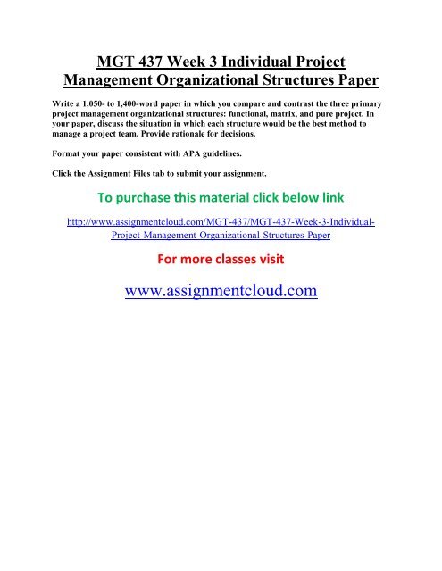UOP MGT 437 Week 3 Individual Project Management Organizational ...