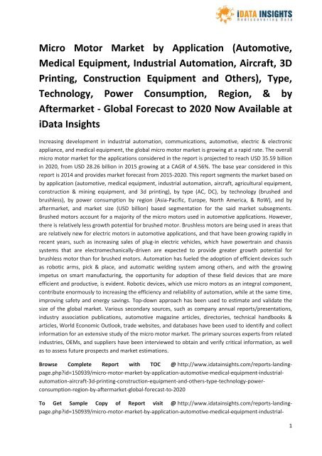 Micro Motor Market by Application