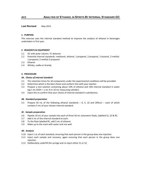 ANALYSIS ETHANOL SPIRITS BY INTERNAL STANDARD GC