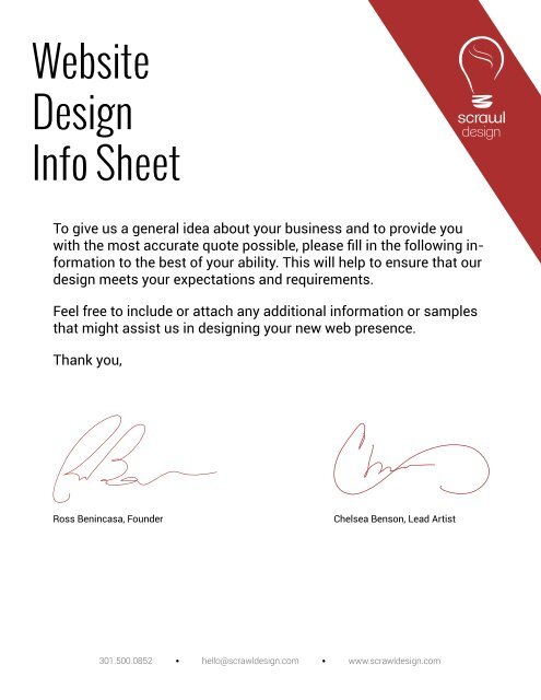 website design information sheet