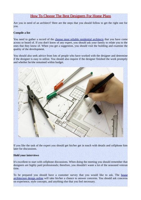 How To Choose The Best Designers For Home Plans