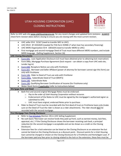 CLOSING INSTRUCTIONS