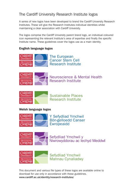 Research Institute Visual Identity Guidelines - Cardiff University