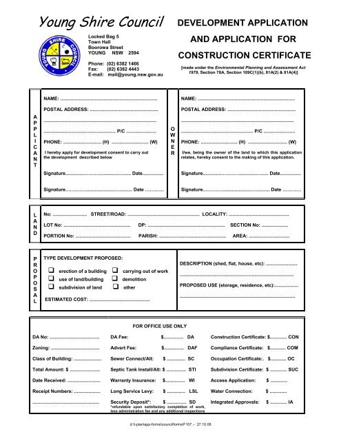 Young Shire Council DEVELOPMENT APPLICATION AND ...