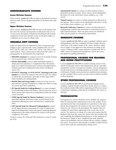 UNDERGRADUATE COURSES Low