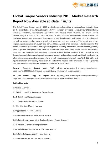 Global Torque Sensors Industry 2015 Market