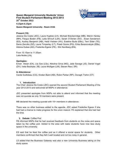 Download the Minutes - Queen Margaret University Students' Union